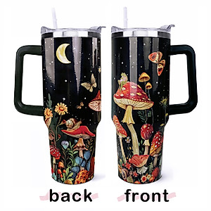 ZNYYZYBA 40oz Mushroom Tumbler with Handle Mushroom Gifts for Women Insulated Leak Proof Travel Coffee Mug, Reusable Stainless Steel Tumblers