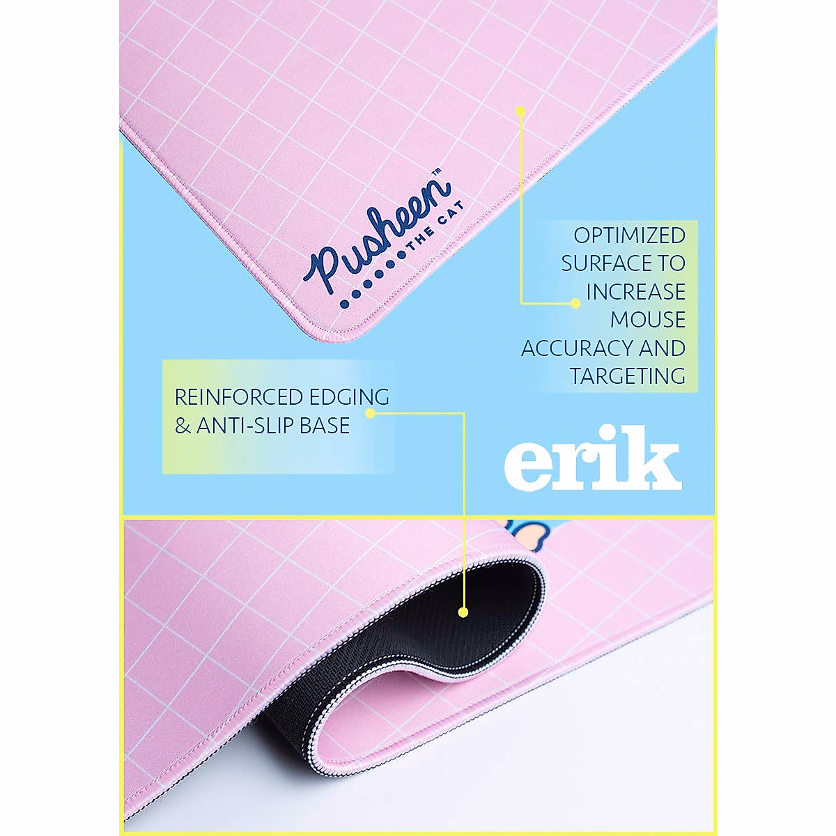 Official Pusheen Mouse Pad XXL - Desk Pad - 31.5" x 13.78" Non-Slip Rubber Base Mouse Mat, Gaming Mouse Pad, Keyboard Mouse Mat, Kawaii Mouse Pad