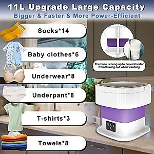 11L Portable Washing Machine, 2 in 1 Large Intelligent Laundry, Foldable Mini Washing Machine with Drain Basket Washer for Baby Clothes, Underwear, Apartment, Camping, RV, Gifts, Travel Purple