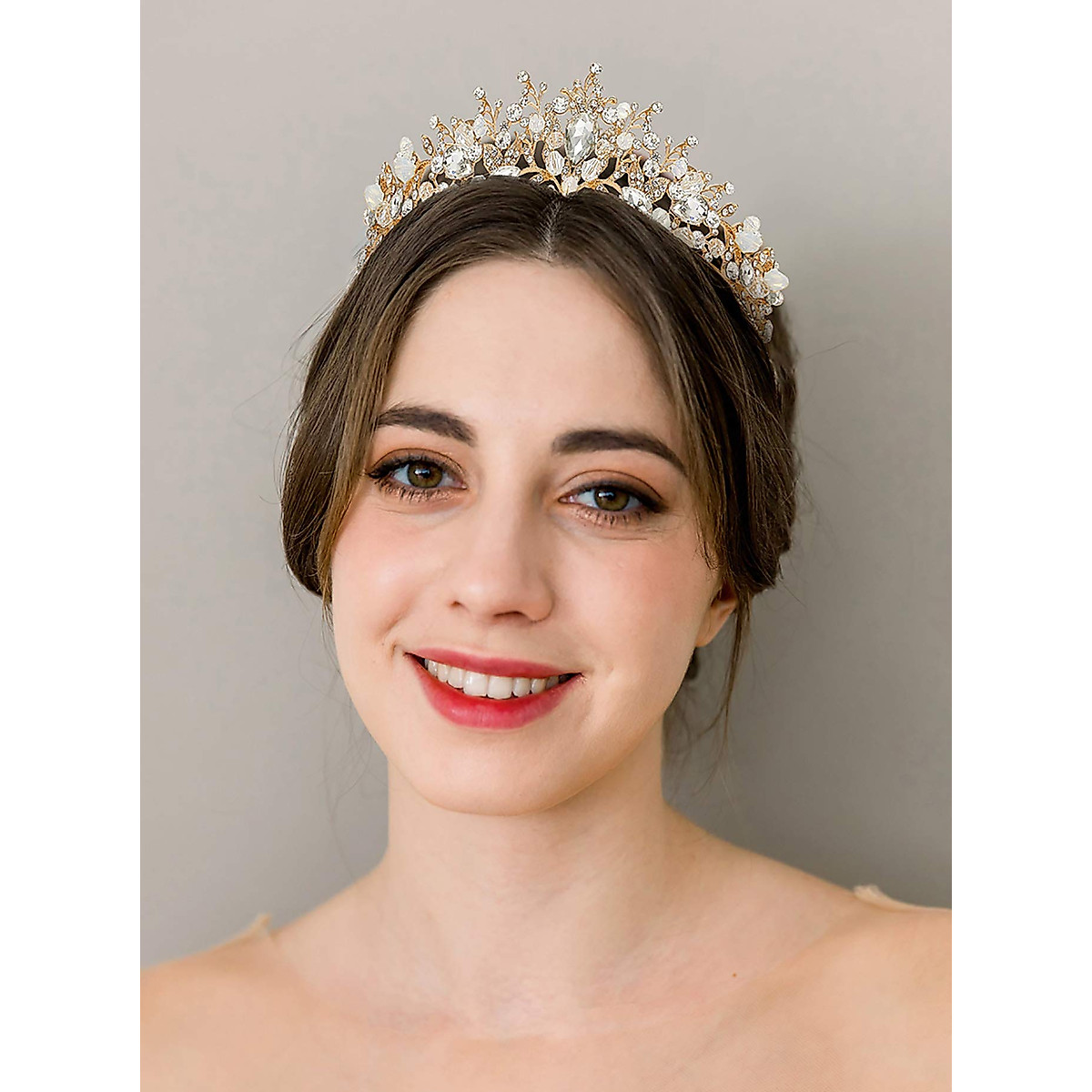 SWEETV Jeweled Wedding Tiaras and Crowns for Women, Metal Princess Tiara Queen Crown for Bride, Bridal Headpieces for Birthday Quinceanera Pageant Prom, Gold