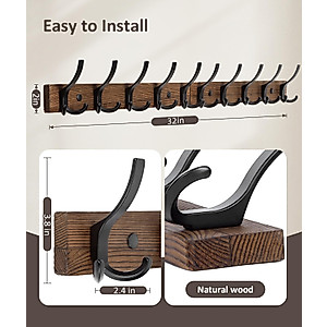 Optish Coat Rack Wall Mount for Entryway, Coat Hanger Wall Mount with 5 Black Tri-Hooks, Wooden Wall Coat Rack with Hooks for Coats, Hats, Towels, Umbrellas,2 Pack