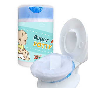 Disposable Potty Chair Liners with Drawstring for Universal Potty Training Toilet Seat, Toddler Portable Outdoors Travel Toilet Liners with Super Absorbent Pad - 30 Pack