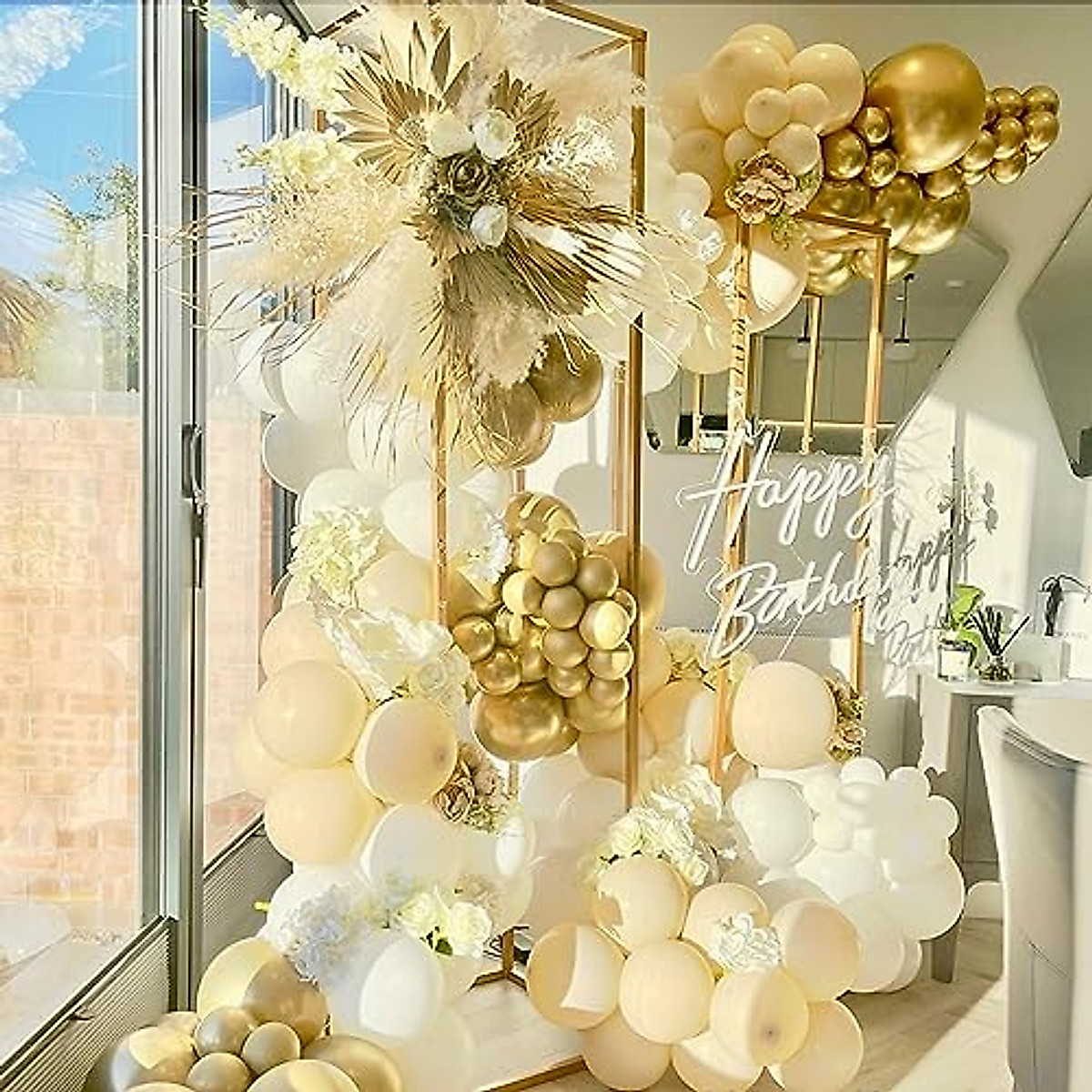 Sand White Ballons Garland, Blush Balloon Garland, Boho Beige Balloon Garland,Retro Sand White Chrome Gold Natural Balloons Decoration, Beige Gold Balloon Arch for Baby Shower Birthday Decorations