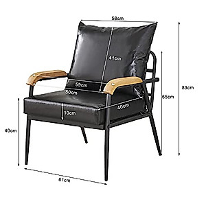 TUKAILAi PU Leather Single Sofa Couch, Modern Accent Chair with Solid Wood Armrest and Sturdy Metal Frame, Upholstered Lounge Chair Armchair for Living Room Bedroom Guest Reception (Black)