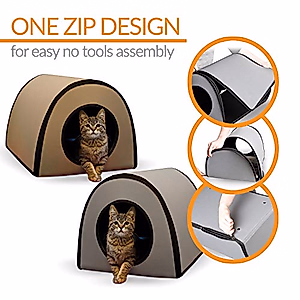K&H Pet Products Thermo Mod Kitty Shelter Waterproof Outdoor Heated Cat House Gray 21 X 14 X 13 Inches