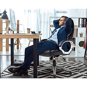 Ergonomic Office Chair, Height Adjustable Pu Leather Office Chair with Padded Armrests and Lumbar Support, 250 Lbs Heavy Duty Swivel Desk Chair Computer Chair for Men Women, Desk Chairs with Wheels