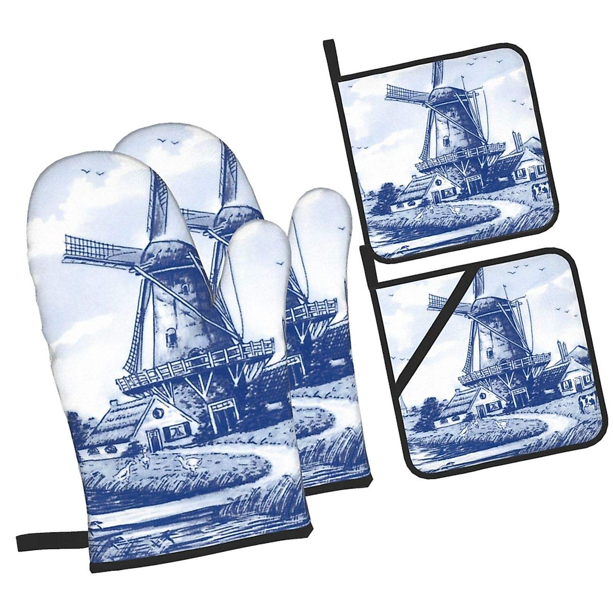 4pcs Oven Mitts and Pot Holders Set,Heat Resistant Oven Glove,Heat Resistant Pot Holders ,for Cooking Baking BBQ Kitchen Sets (Style 1)