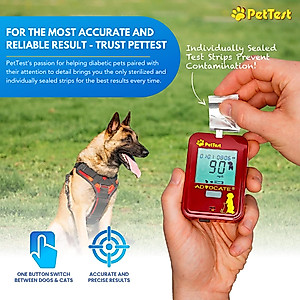 PetTest Blood Glucose Test Strips, Easy Open for Use with a Glucometer Monitor for Dogs & Cats, sterilized and Individually Sealed, 50 Pieces