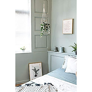 Mkono 3 Pack Macrame Plant Hangers with Pots, 35"/29"/23" Indoor Different Size Hanging Planter Basket Flower Pot Holder with Saucers & Hooks No Tassels (Plastic Flower Pots Included), Medium, Ivory