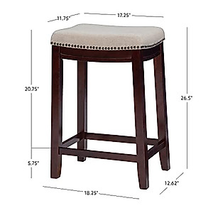 Linon Linen and Dark Backless Claridge Stool, Counter Height, Beige & Dark Walnut