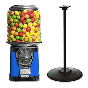 Gumball Machine for Kids - Vending Machine with Metal Stand & Cylinder Globe - Bubble Gum Blue Vending Machine and Black Metal Stand Bundle - Coin Gumball Machine