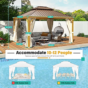 Hardtop Gazebo 12' x 14' W/Steel Double Roof, Anti-Rust Coating Aluminum Frame Permanent Outdoor Waterproof Pavilion w/Curtains & Netting, Hard Top Gazebo for Patio Backyard Garden Lawn Deck Parties