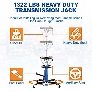 Iglobalbuy Transmission Jack Lift 1322lbs, 2 Stage Adjustable Telescoping Hydraulic Transmission Jack, High Lift Dual Telescopic Trans Jacks Hoist w/Pedal, 34" to 68" Lifting Range