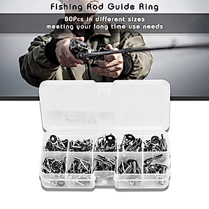 Health Gear Fishing Rod Guides, Fishing Rod Tip Repair DIY Kit 80Pcs Stainless Steel Ceramic Fishing Rod Tips Repair Accessory, 10 Sizes in a Box