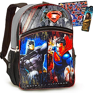 DC Comics Superman Backpack for Kids Bundle ~ Deluxe 16" Superman School Bag with Superman Pen, Bookmark, and Stickers (Superman School Supplies)