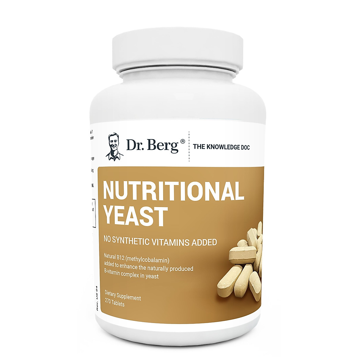 Dr. Berg Nutritional Yeast Tablets – Natural B12 Added - All 8 B Vitamin Complex – Organic Vanilla Flavor - 270 Vegan Tablets Dietary Supplements