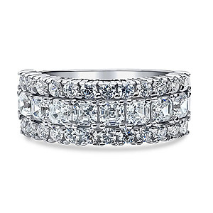 BERRICLE Sterling Silver Art Deco Wedding Rings Cubic Zirconia CZ Anniversary Half Eternity Ring for Women, Rhodium Plated Size 7