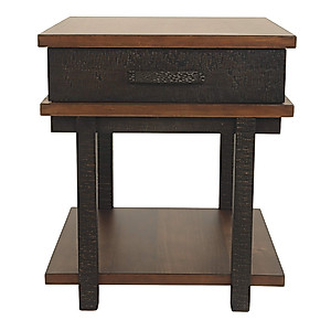 Signature Design by Ashley Stanah Rustic Rectangular End Table with 1 Drawer and Floor Shelf for Storage, Brown with Distressed Finish