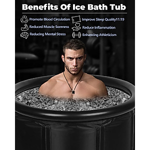 XL Ice Bath Tub for Athletes & Adults - 105 Gallons Ice Tub, Cold Plunge Tub with Cover, Ice Plunge Tub for Recovery & Cold Water Therapy, Inflatable Ice Bath Barrel for Indoor Outdoor- Black