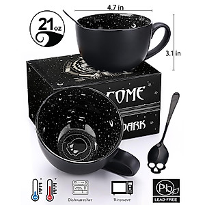 Maaacute Midnight Skull Coffee Mugs with Spoons, Halloween Christmas Birthday White Elephant Weird Gifts for Women Men Girl Friends, Halloween Spooky Witchy Gothis Decor Horror Novelty Tea Cups