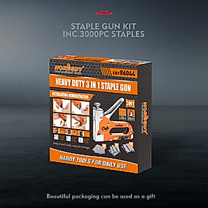 HORUSDY 3-in-1 Staple Gun Heavy Duty, Stapler Gun with 3000 Staples, Upholstery Staple Gun for Furniture, Wood, Carpet, Carpentry, DIY, Fixing Material, Decoration.