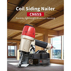 meite Siding Nail Gun, Pneumatic Coil Siding Nailer Professional Lightweight Air Coil Nail Gun with Safety Nose, Compatible with 1-1/2 Inch to 2-1/2 Inch Coil Siding Nails (CN65S)