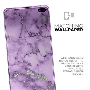 DesignSkinz Purple Marble & Digital Silver Foil V1 Protective Vinyl Decal Wrap Skin Cover Compatible with The Samsung Galaxy S20 (Screen Trim & Back Glass Skin)