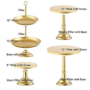 LIFESTIVAL 7 Pcs Gold Cake Stands Set Metal Cupcake Holder Candlestick Dessert Display Plate Serving Platter for Party Wedding Brithday Baby Shower Celebration Home Decoration