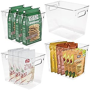 bHome & Co 4 Plastic Storage Containers For Organizing - Pantry Organization and Storage Bins, Acrylic Clear Plastic Storage Bins - Cabinet Fridge Freezer Bathroom Organizer Bins- Kitchen Organization
