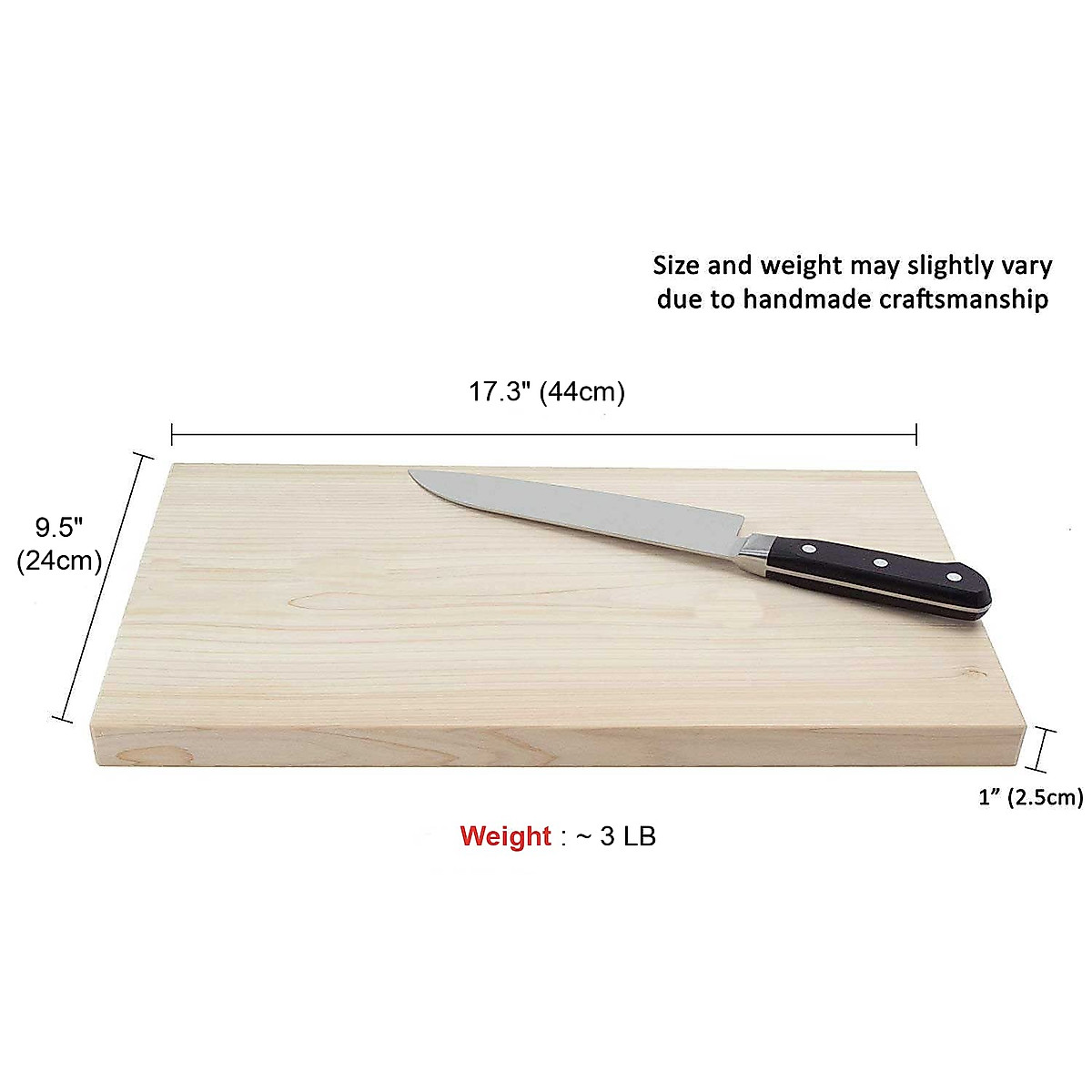 Hinoki Cypress Thick Cutting Board for Gift, Customized Laser Engraving and Wood Burning | Artisan Handmade One Solid Piece | Made in Korea (17.3"X9.5", Large)