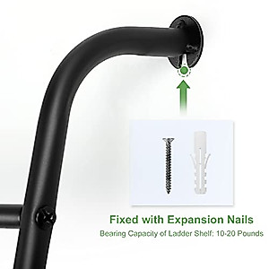 Towel Blanket Ladder Leaning Black Metal Blanket Holder 5 Tier Industrial Ladder Rack for Bathroom Living Room Laundry Room (Matte Black)