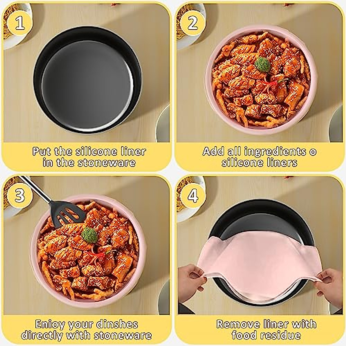 Silicone Slow Cooker Liners Fits for 6-8 Quarts Crockpot,Reusable Silicone Cooking Bags Liners,Dishwasher Safe/Easy Clean/Leakproof/Slow Cooker Accessories for Oval Or Round Cooker (pink+yellow,6-7QT)