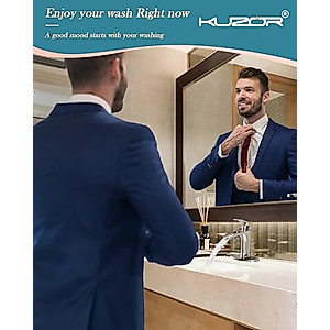 KUZOR Single Hole Bathroom Faucets Brushed Nickel, Waterfall One Hole Bathroom Faucet with Metal Pop Up Drain, Solid Brass Faucet for Bathroom Sink, Brush Nickel