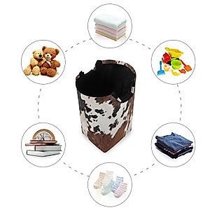 Flradish Cow Print Large Laundry Hamper Collapsible Waterproof Freestanding Laundry Basket with Handles for Laundry Living Room,Bathroom