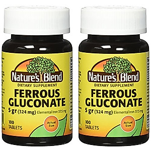 Nature`s Blend Ferrous Gluconate Tablets 324 mg, 100 Count (Pack of 2)