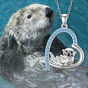 PROESS Otter Necklace Sterling Silver Sea Otter Necklace for Women Otter Lovers Otter Pendant Jewelry Gift