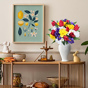 MHMJON 6Pcs Tulips Artificial Flowers Real Touch Tulips Bouquet Orange Silk Flower Arrangements for Easter Spring Party Wedding Home Table Centerpieces Office Garden DIY Floral Decor