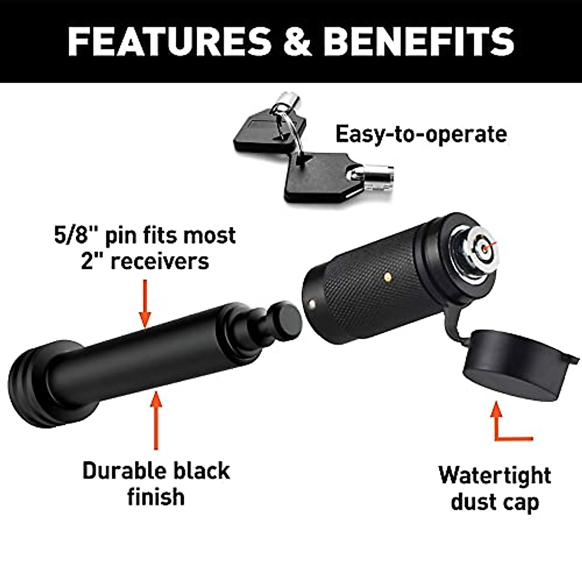 Bonrcea Heavy American Flag Metal Trailer Hitch Cover for 2 inch Receivers（with 5/8-Inch Pin Diameter Trailer Hitch Lock ）