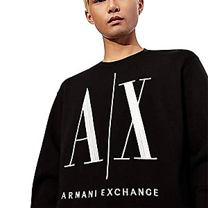 A｜X ARMANI EXCHANGE Men's Icon Project Embroidered Pullover Sweatshirt, Black, XL