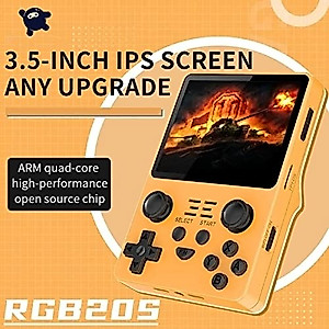 Powkiddy RGB20S Handheld Retro Game Console with Built-in Games,3.5 Inch IPS Screen Game Player (128G 20000 Games Yellow)