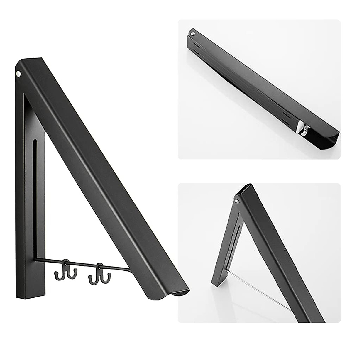 Etiger Wall Stand, Triangle Organizer Bracket, Expandable and Collapsible Hanging Rack, Perfect for Clothes and Towels Ideal for Bathrooms, Dorm Rooms, & Condos(Black)