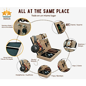 Namore | Gift for Men Husband, Anniversary, Birthday | Wood Phone Docking Station | Ideal as Office and Nightstand Organizer | Organize your Watch, Wallet, Cellphone, Keys, Airpods