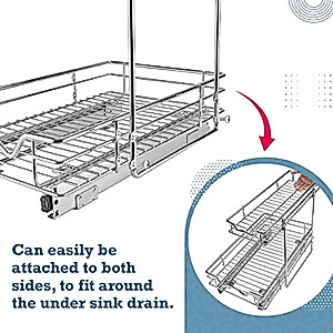 Hold N’ Storage Under Sink Organizers and Storage - 2 Tier Slide Out Cabinet Organizer with Sliding Drawers for Inside Cabinets- 11" W x 18" D x 15”H, Chrome