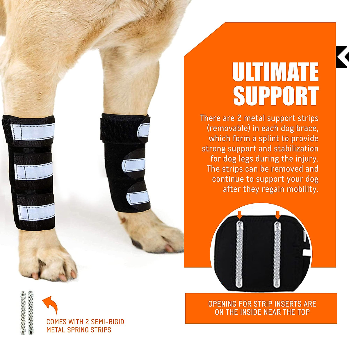 NeoAlly- Front Leg Brace for Dogs & Cats, Dog Leg Brace with Metal Spring Inserts, Dog Leg Sleeve for Carpal Support, Dog Leg Sleeve with Reflective Straps, L/XL, Pair