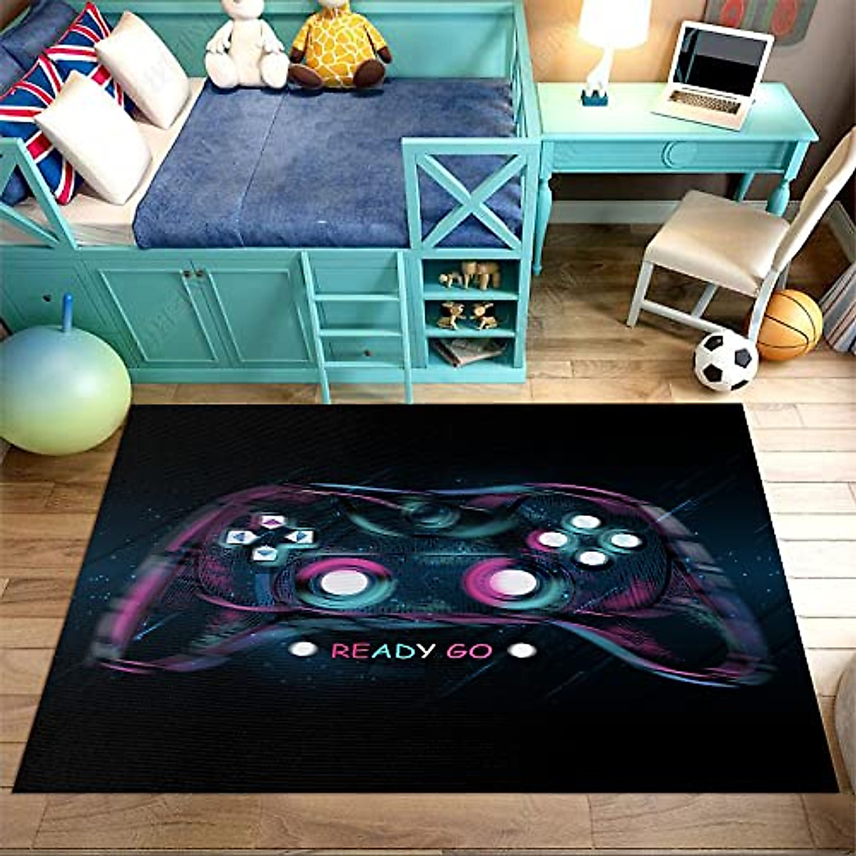 Sunnycitron Gaming Area Rugs Gamer Player Rug for Boys Room Decor Teens 3D Video Game Controller Room Mat Carpet Decor for Bedroom Living Room Playroom Carpet Black Red (59"x39")