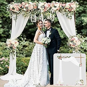 TRLYC Wedding Arch Draping - 3 Panels 6.57 Yards White Chiffon Fabric Drapery Sheer Backdrop Curtains Wedding Decoration Ceiling Drapes for Weddings Ceremony Reception (White, 47”x20FT Long)