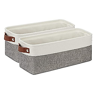 DULLEMELO Collapsible Bundle Baskets 2 Narrow Baskets 15"x6"x5.5" + 4 Cube Baskets 13"x13"x13"（White&Grey)