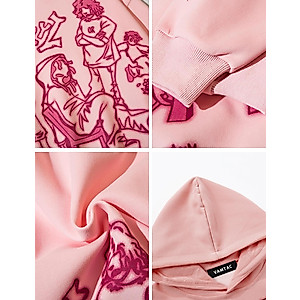Vamtac Mens Graphic Hoodies Y2k Cute Pullover Oversized Fashion Streetwear Casual Hooded Sweatshirt Unisex Tops Pink S