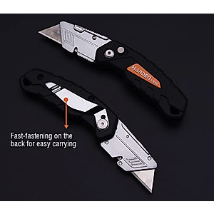 Edward Tools Folding Utility Knife with SK5 Replacement Blades - Foldable Razor Knife with Locking Release Button - Metal Belt Clip - Quick Snap Lock Blade Change - Wire Stripping Notch (1)