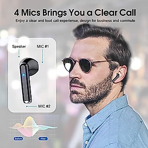 Wireless Earbuds Bluetooth 5.3 Headphones with 4-Mics Clear Call and ENC Noise Cancelling, Bluetooth Earbuds Touch Control Stereo Sound with LED Display, Waterproof Running Headphones for Workout